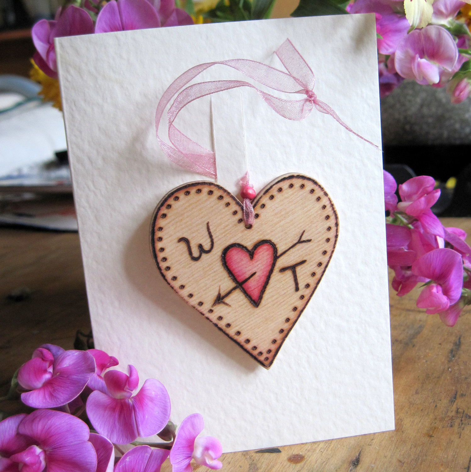 Personalized Wood HEART - Couples Initials ... Heart-on-a-Card ...
