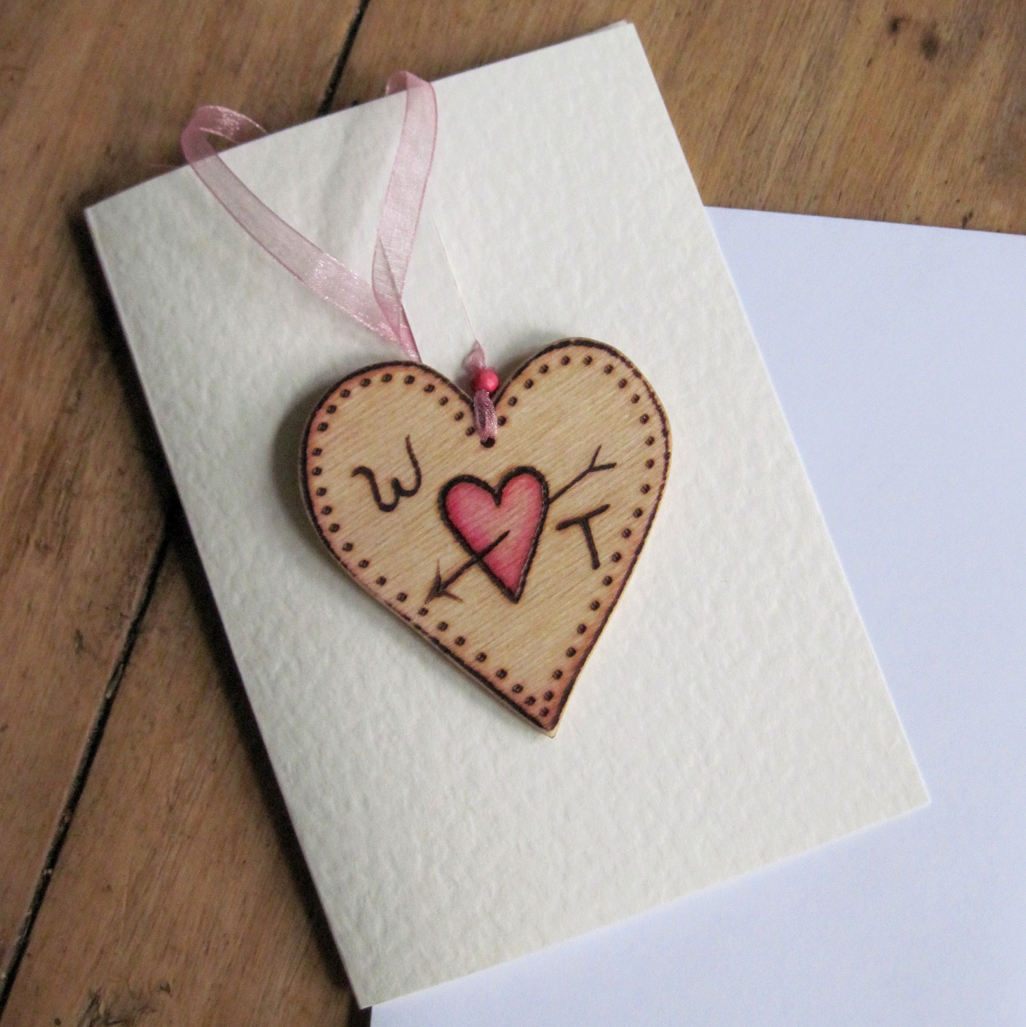 Personalized Wood HEART - Couples Initials ... Heart-on-a-Card ...