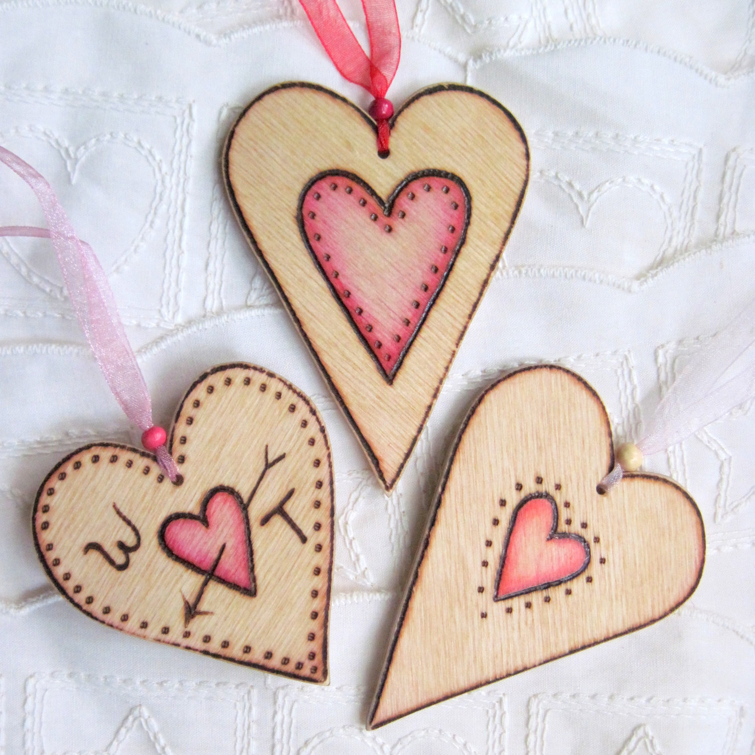 Personalized Wood HEART - Couples Initials ... Heart-on-a-Card ...